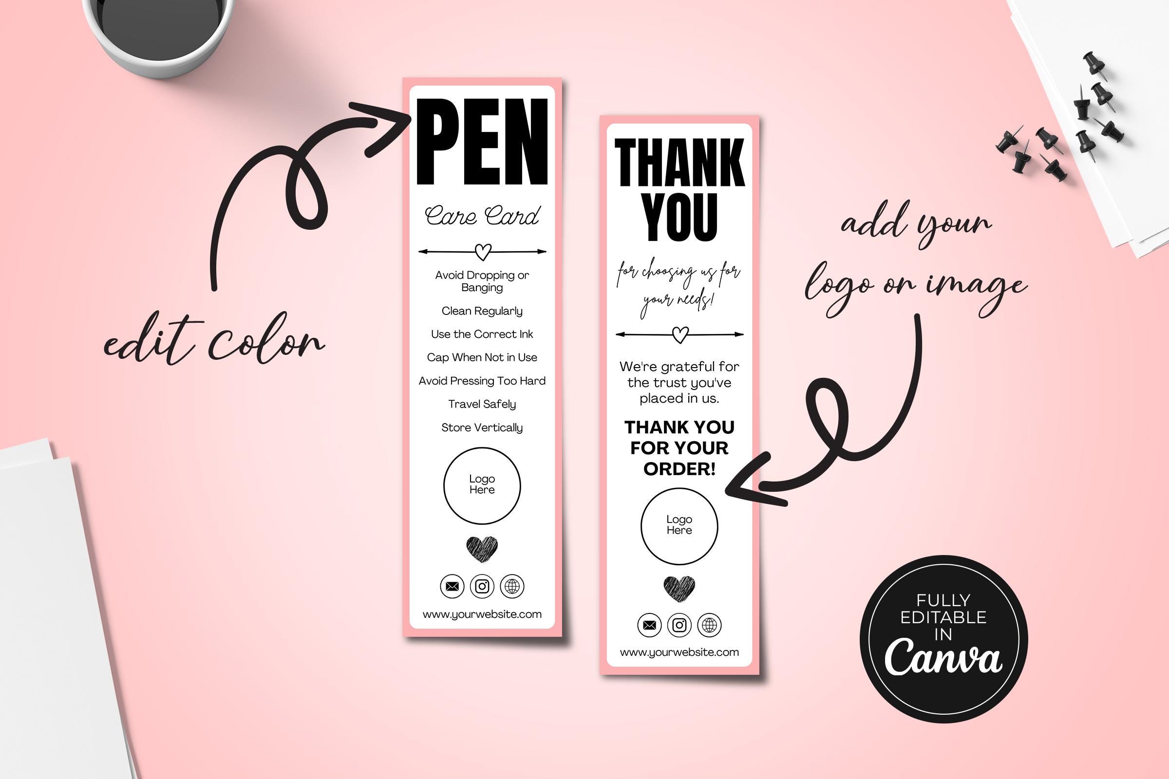 Editable Pen Care Card Template, Epoxy & Gel Pen Instructions Canva - Etsy