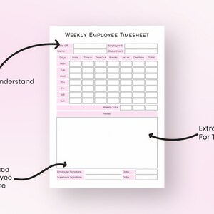Employee Timesheet, Fillable Timesheet, Printable Timesheet, Time Card ...