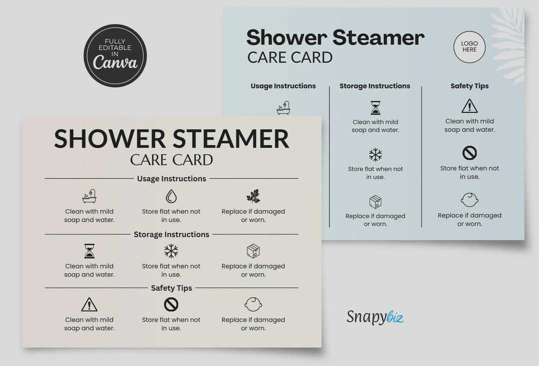 Printable Shower Steamer Care Card, Canva Editable Template, Bath Bomb ...