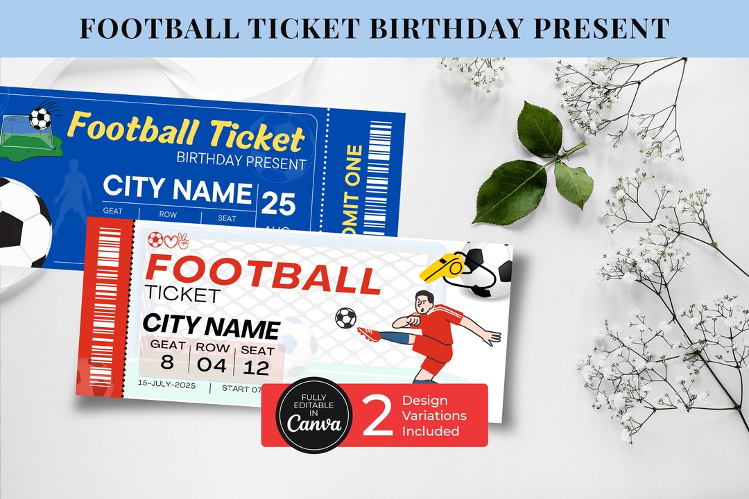 Football Ticket Birthday Present, Editable Football Ticket Gift ...
