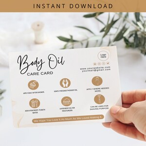 Editable Body Oil Care Card Canva Template Body Oil Care Instructions ...