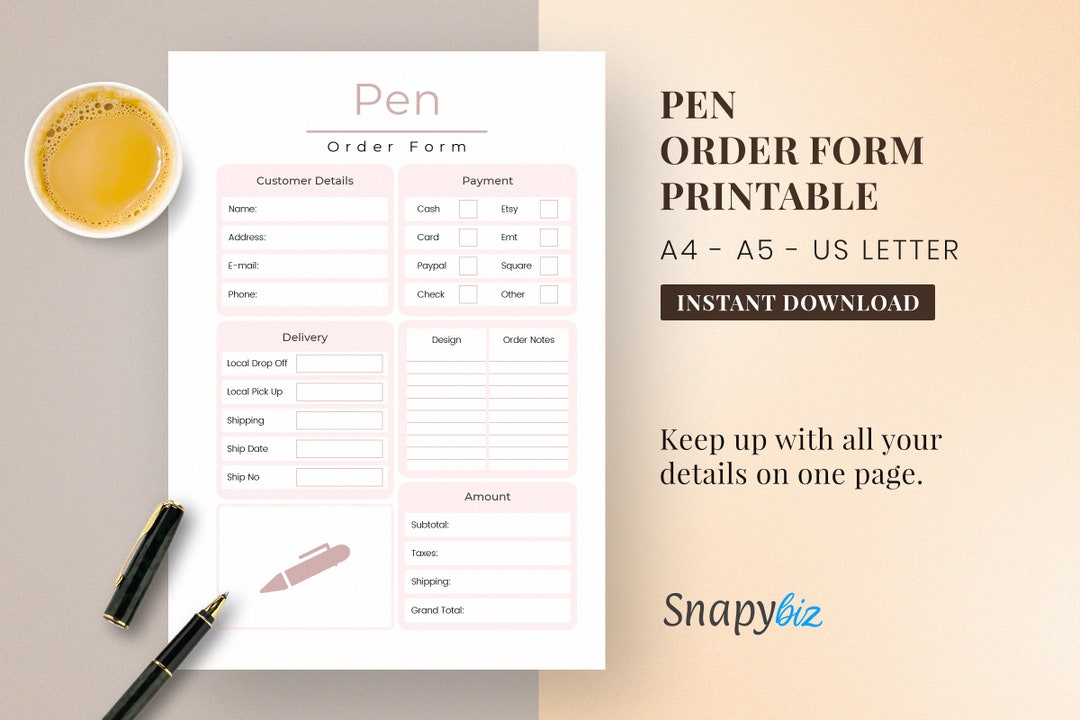 Pen Order Form, Order Form Template, Printable Order Form, Business ...