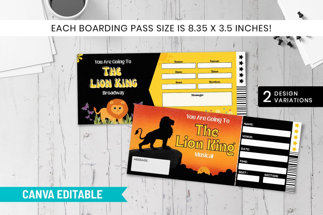 Editable the Lion King Broadway Surprise Ticket, Printable Broadway ...