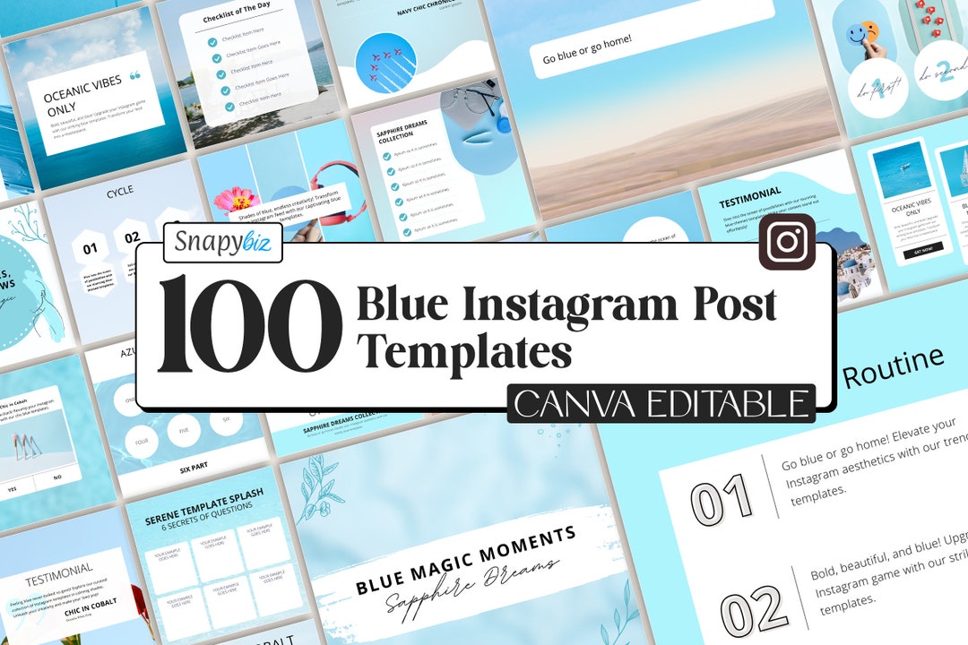 100 Editable Blue Instagram Post Template Blue Social Media Canva Blue ...