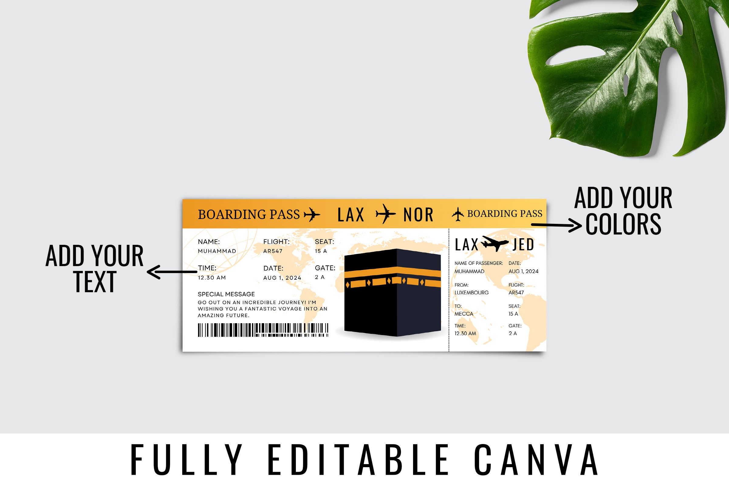 Editable Umrah Boarding Pass, Hajj Plane Ticket, Islamic Travel Gift ...