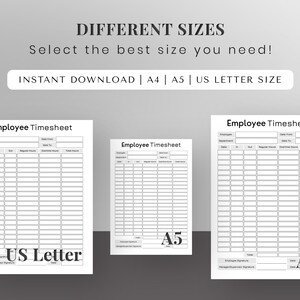 Fillable Employee Timesheet Printable Planner PDF, Work Time Tracker ...
