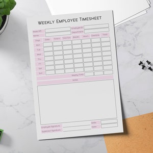 Employee Timesheet, Fillable Timesheet, Printable Timesheet, Time Card ...