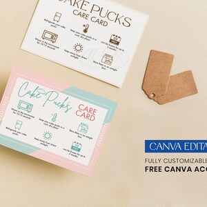 Editable Cake Pucks Care Card Template, Printable Cake Treats Care ...