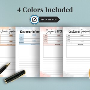 Printable Customer Information Sheet | Direct Sales Planner | Client ...