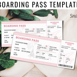Editable Boarding Pass Template, Printable Airline Ticket, Canva ...