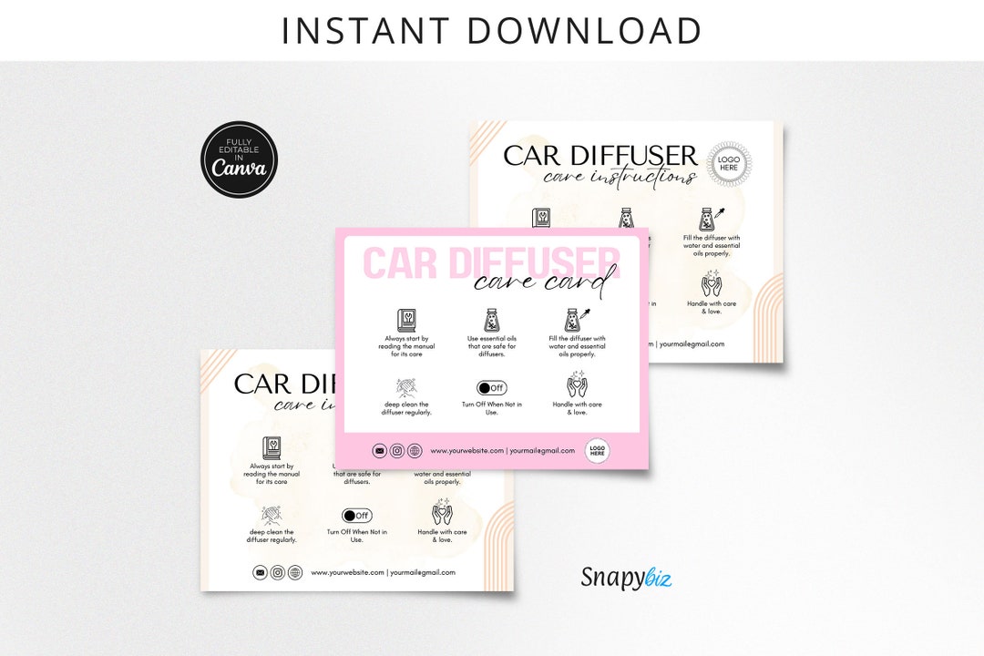 Editable Car Diffuser Care Card Instructions, Canva Template Diffuser ...