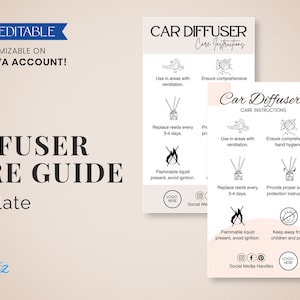 Printable Car Diffuser Care Guide Template, Editable Car Reed Diffuser Care Instructions PDF ...