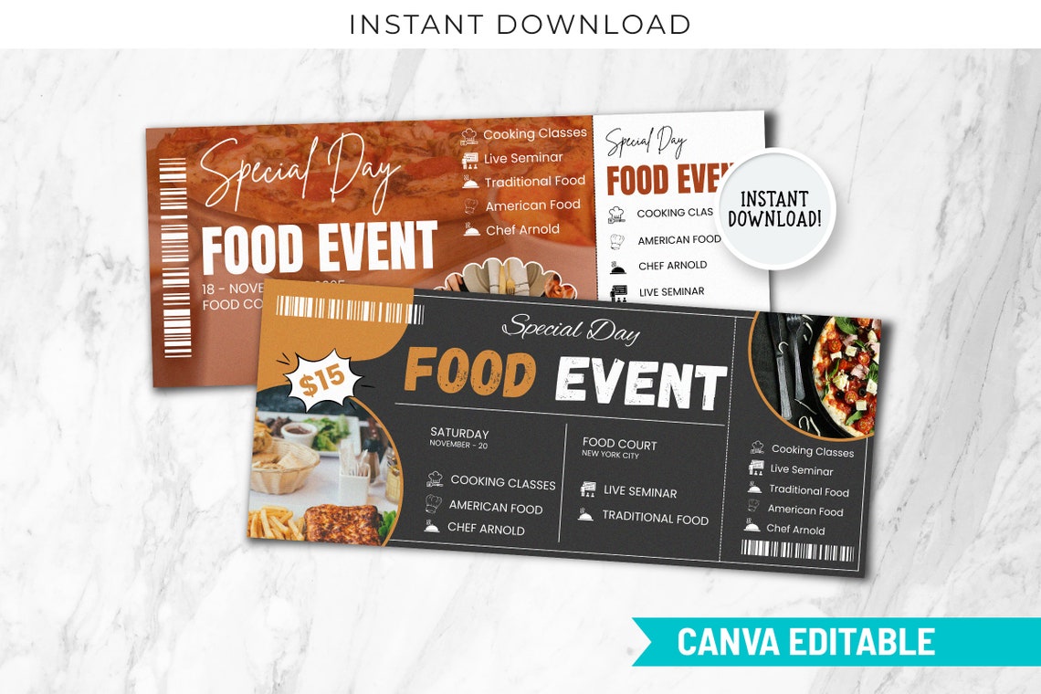 Editable Food Event Ticket Template, DIY Printable (digital Download ...
