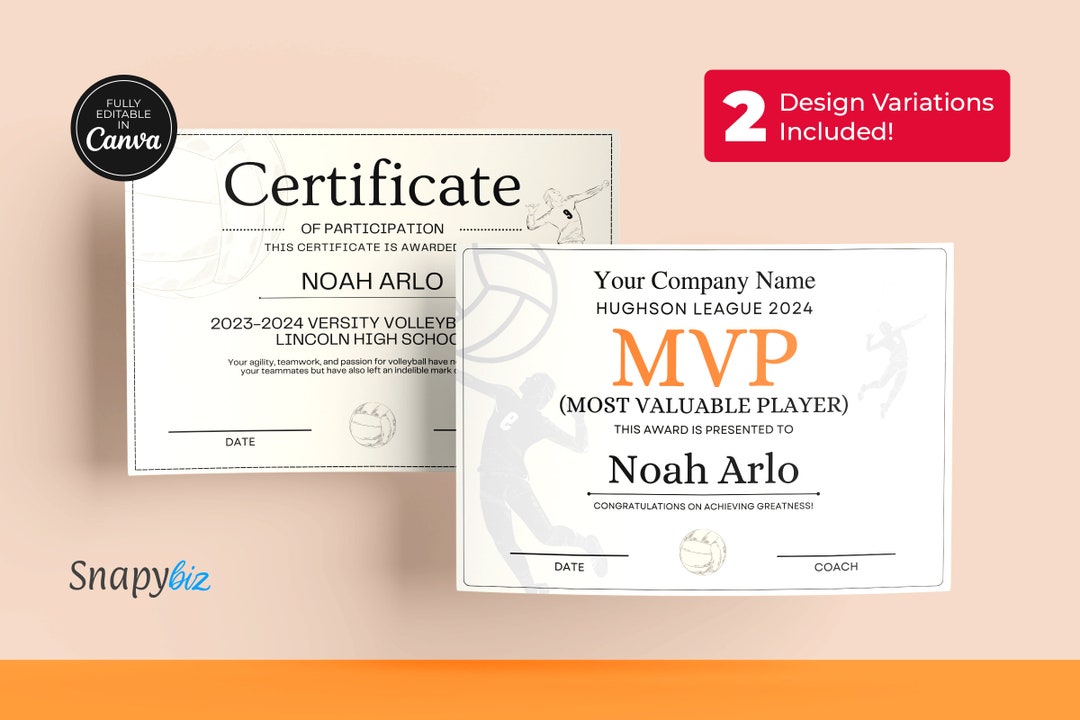 Editable Volleyball Award Certificate, Volleyball Awards, Volleyball ...