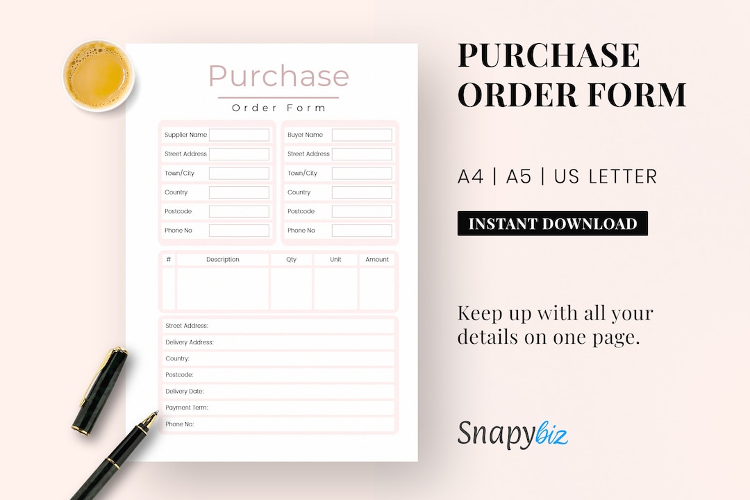 Purchase Order Form Printable Template Small Business Simple Order Form ...