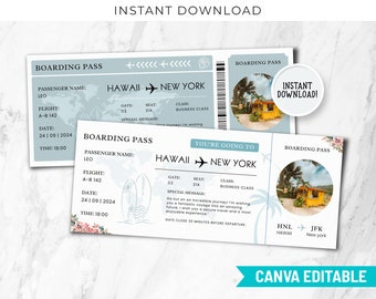 Printable and Editable Hawaii Surprise Boarding Pass Ticket, Trip ...