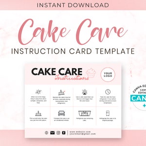 Cake Care Instruction Card Template Printable Cake Care Guide Cake Care ...