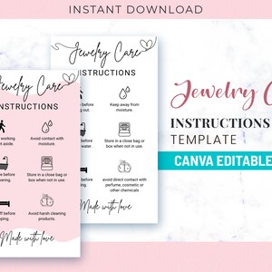 Printable Jewelry Care Instructions Card Template, Editable Jewelry ...