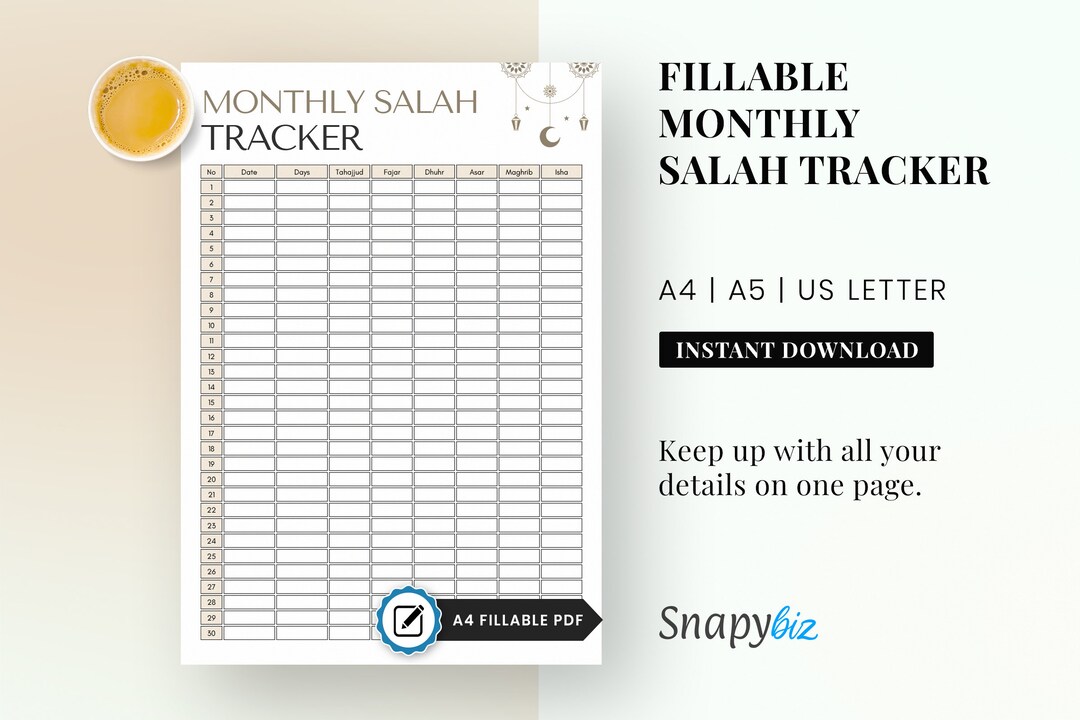 Monthly Kids Salah Tracker, Monthly Prayer Namaz Tracker, Monthly ...
