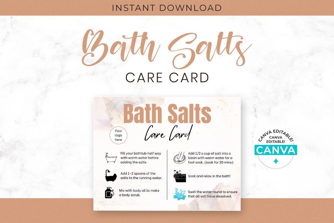 Editable Bath Salts Care Card Printable Template Customizable Bath ...