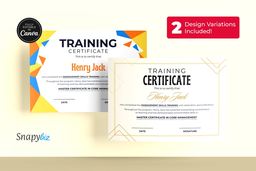 Editable Training Certificate Canva Template Customizable Training Certificate Design Training ...
