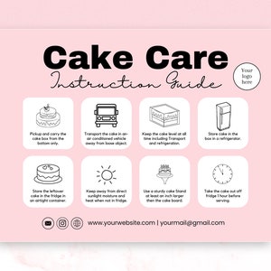 Cake Care Card Canva Template, Printable Care Instructions Guide, Cake ...