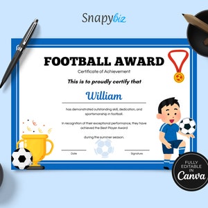 Editable Football Award Certificates Award Ceremony Certificates End of ...