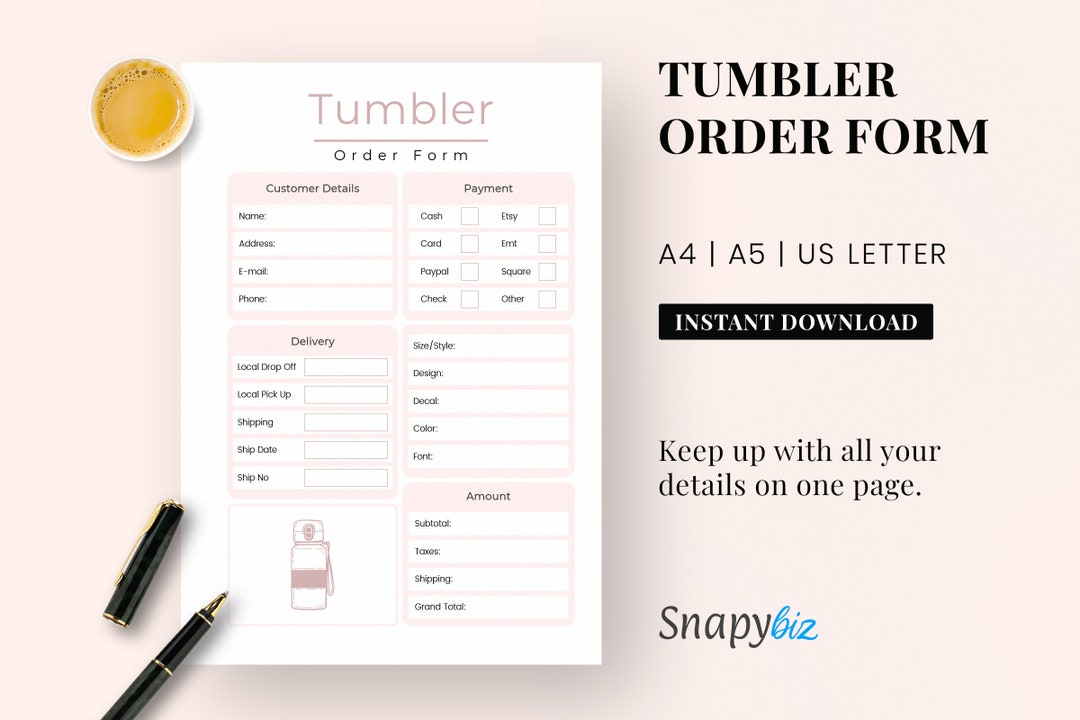 Tumbler Order Form Printable Template Tumbler Small Business Order ...