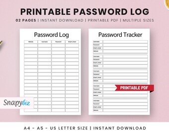 Password Tracker Printable & Fillable, Password Keeper, Password ...