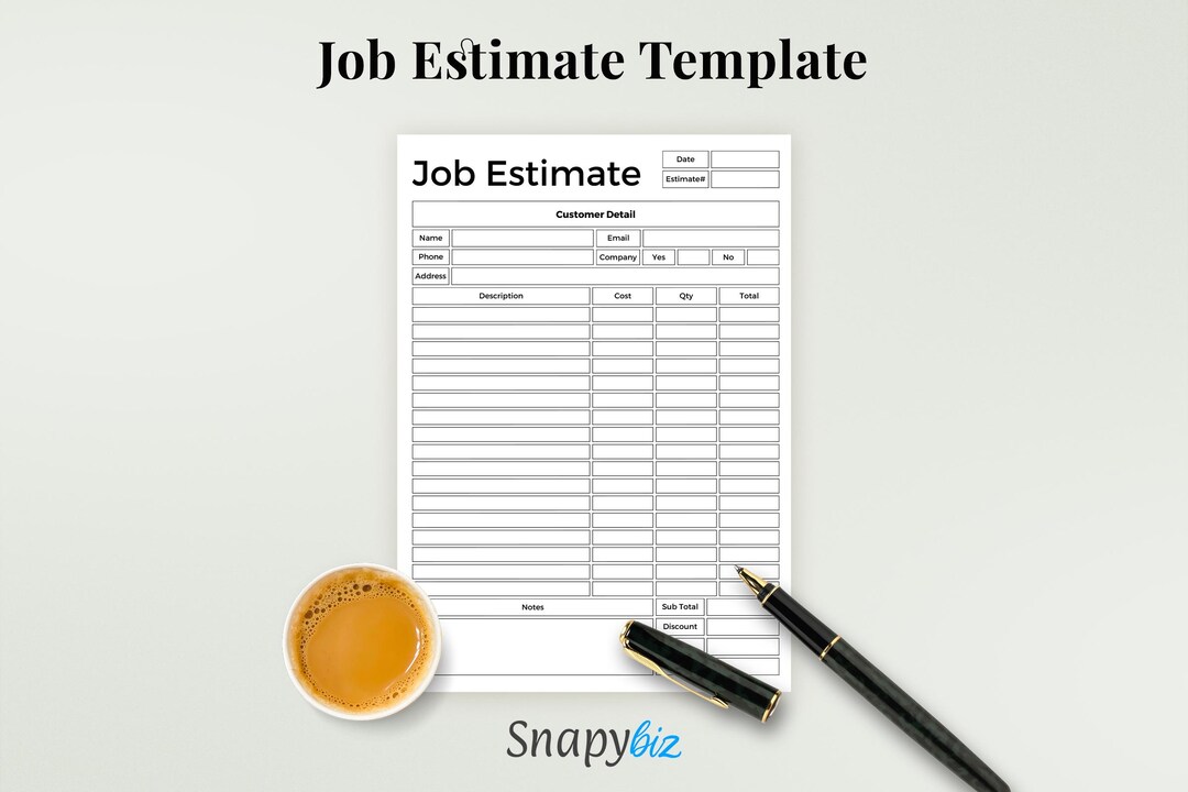 Job Estimate Form Template, Fillable Estimate Template, Service ...