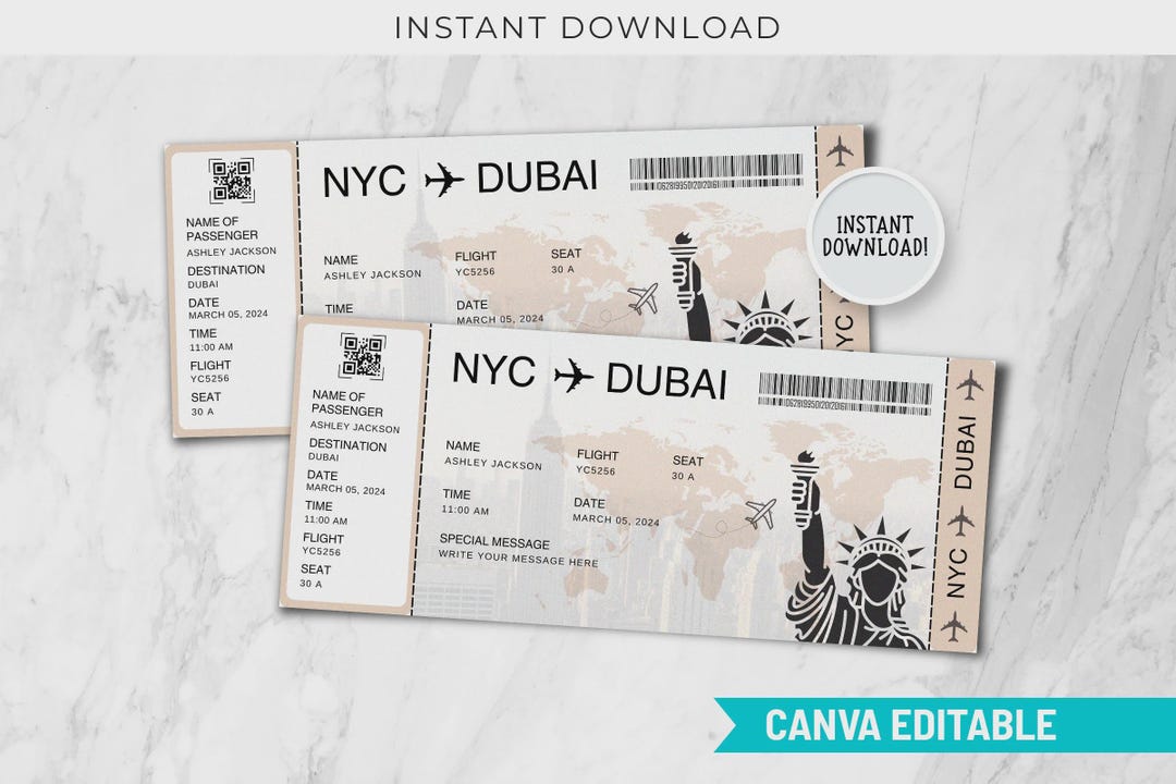 Editable Boarding Pass Template, Canva Airline Fake Plane Ticket ...
