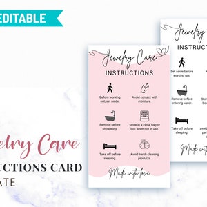 Printable Jewelry Care Instructions Card Template, Editable Jewelry ...