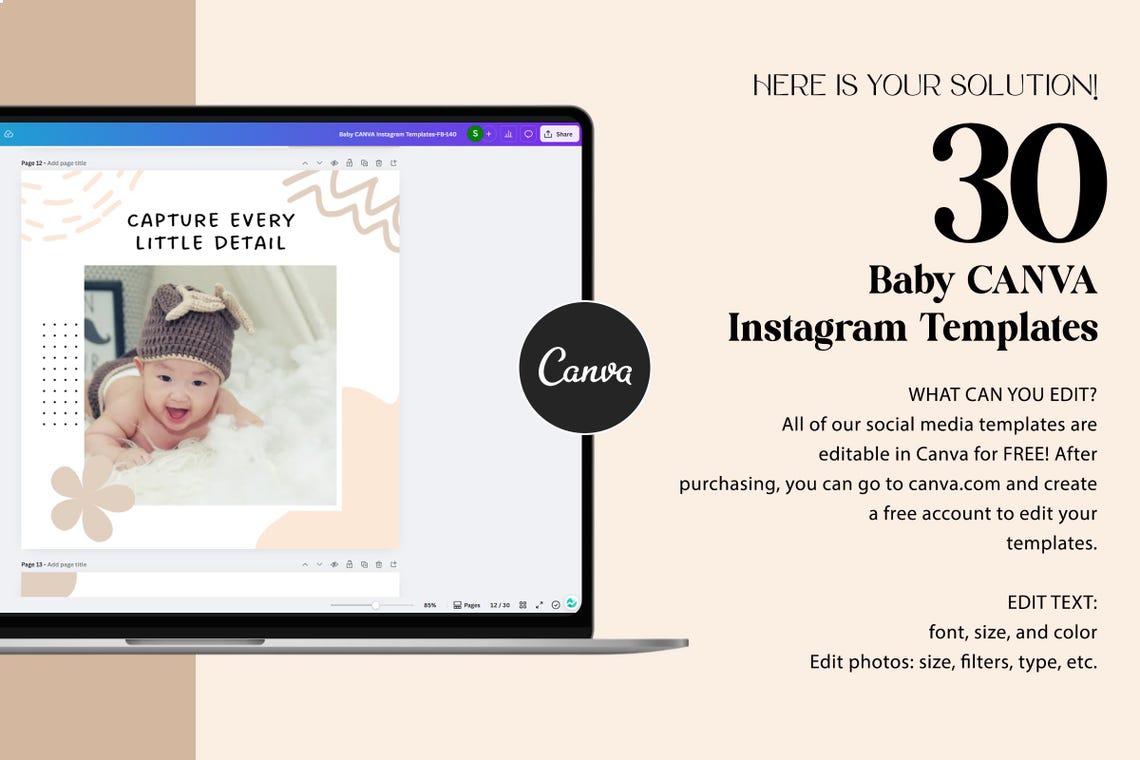 Baby Instagram Post Templates, Editable Canva Designs for New Parents ...