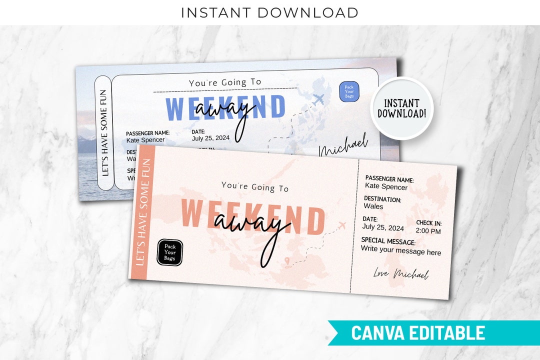 Editable Weekend Away Ticket Printable Template, Custom Weekend Away ...