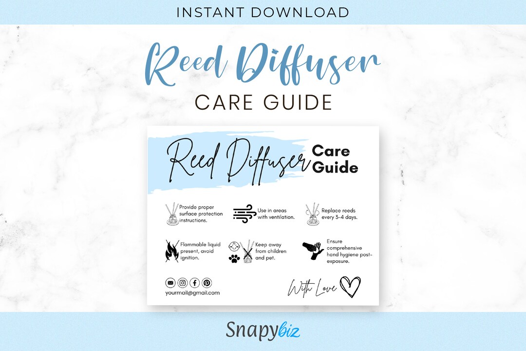 Reed Diffuser Care Instructions Card, Editable Car Reed Diffuser Care ...