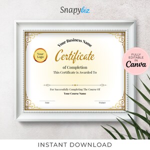 Editable Gold Certificate Templates, Editable Canva Certificate, Beauty ...