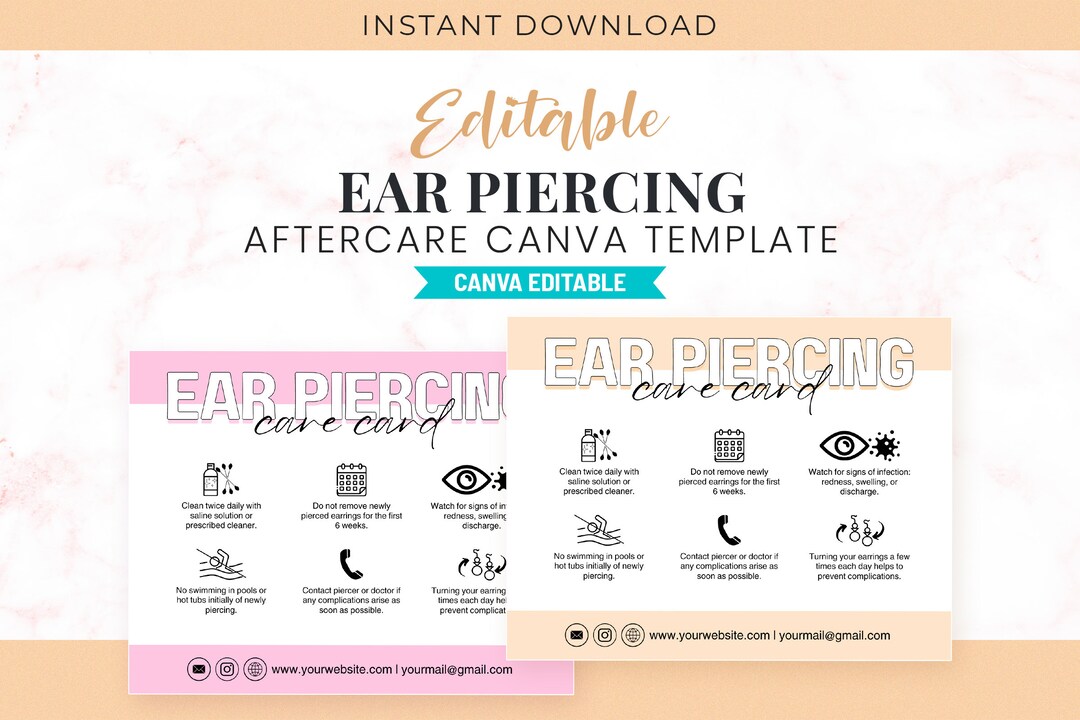 Editable Ear Piercing Care Instructions, Customizable Ear Piercing Care ...