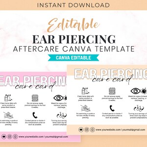 Editable Ear Piercing Care Instructions, Customizable Ear Piercing Care ...