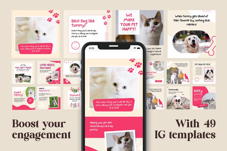 Pet Instagram, Editable Canva Template, Pet Social Media, Digital ...