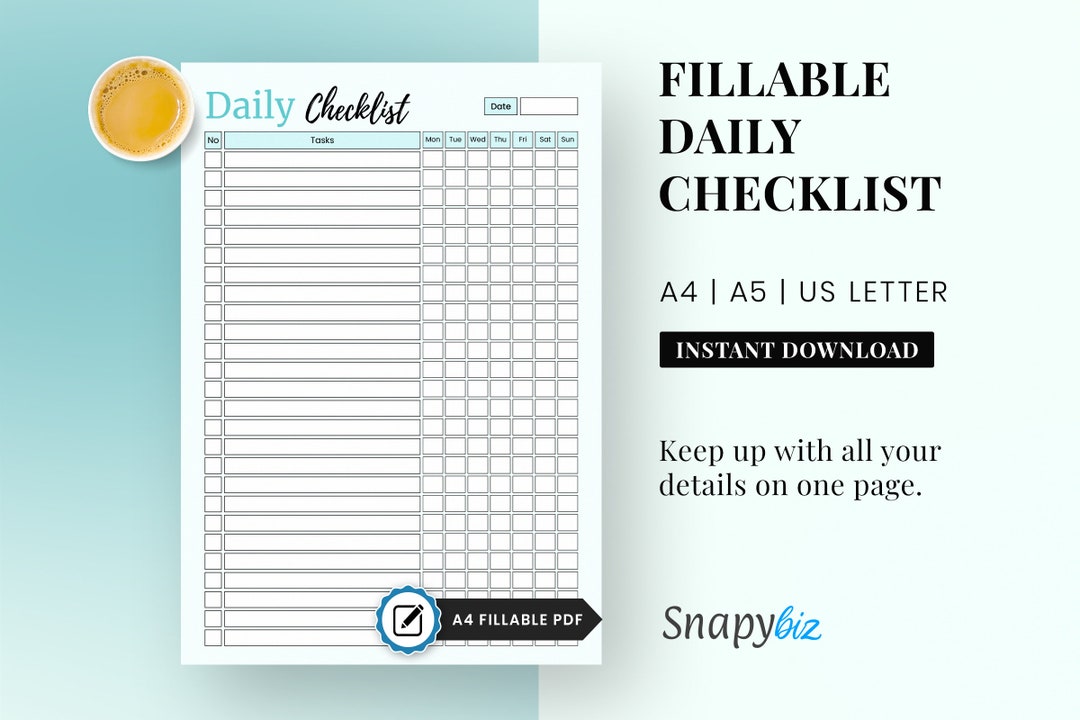 Printable Daily Checklist Tracker PDF, Before and After School ...