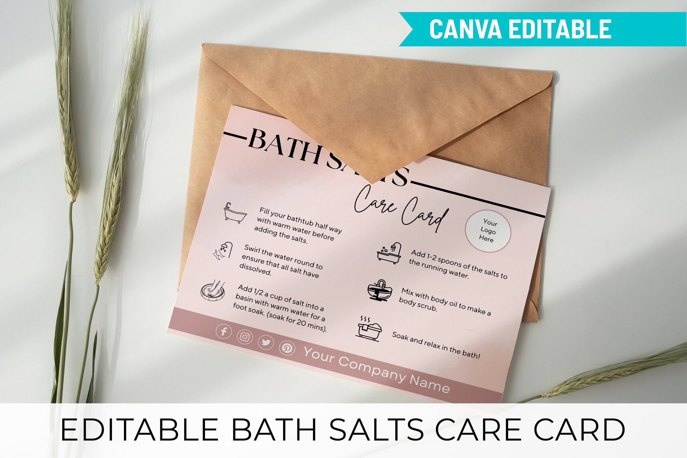 Bath Salts Care Card Template: Editable Canva Guide (printable) - Etsy