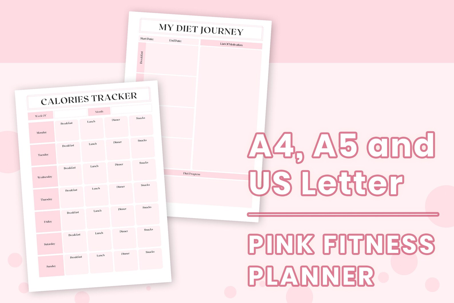 Pink Fitness Printable Planner Bundle Pink Planner - Etsy