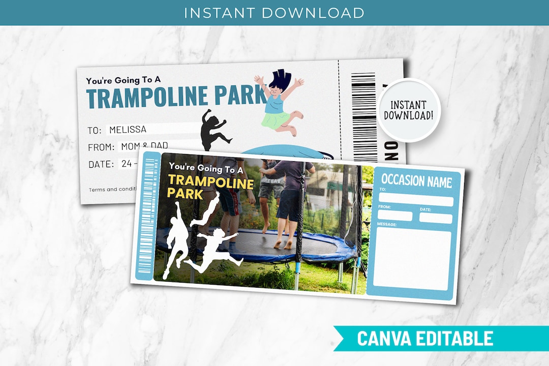 Editable Trampoline Park Ticket Canva Template Printable Digital ...