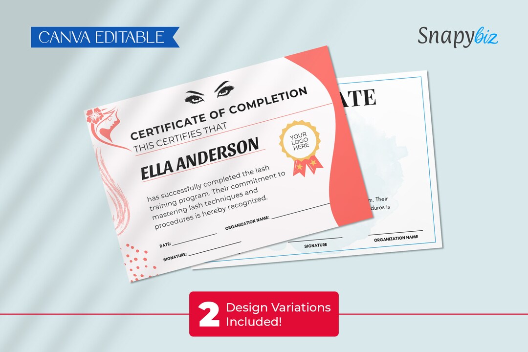 Lash Certificate Canva Template Printable and Editable Body Contouring ...