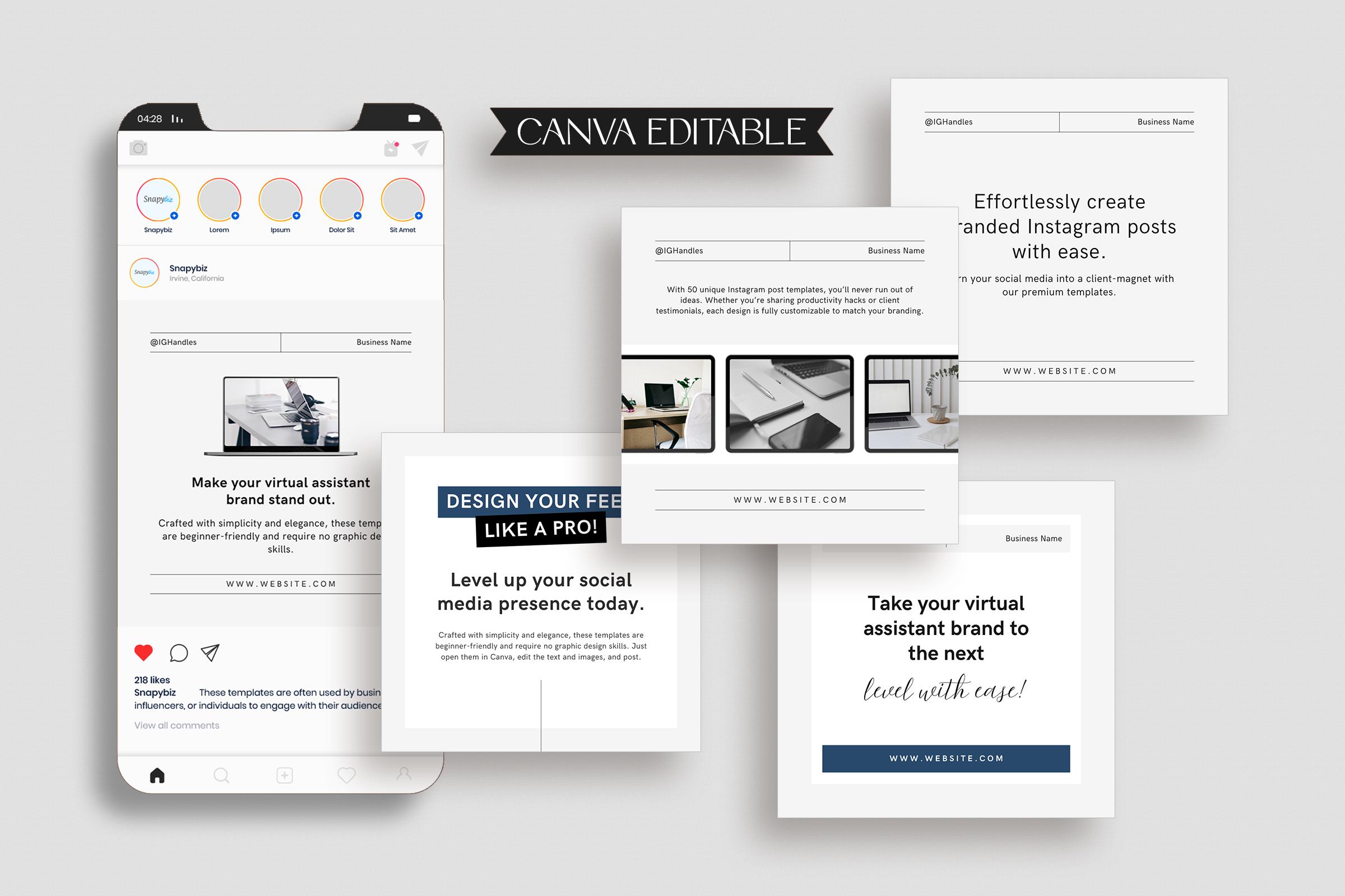 Virtual Assistant Instagram Templates, Editable Canva Social Media ...