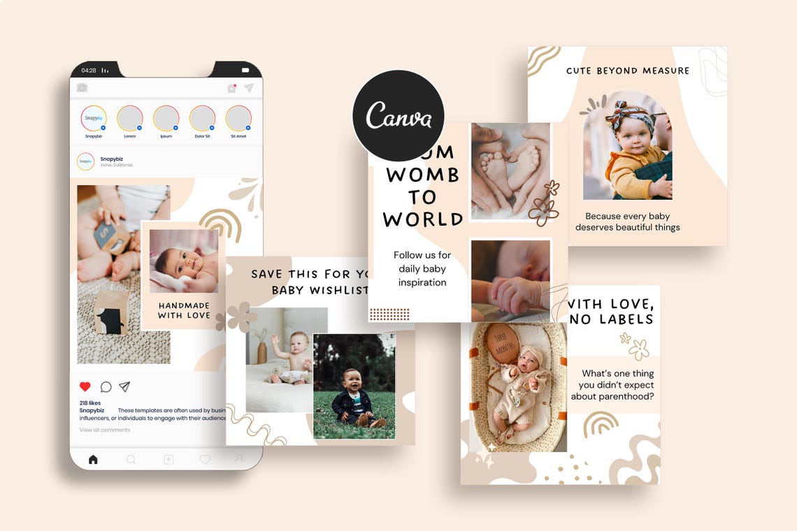 Baby Instagram Post Templates, Editable Canva Designs for New Parents ...