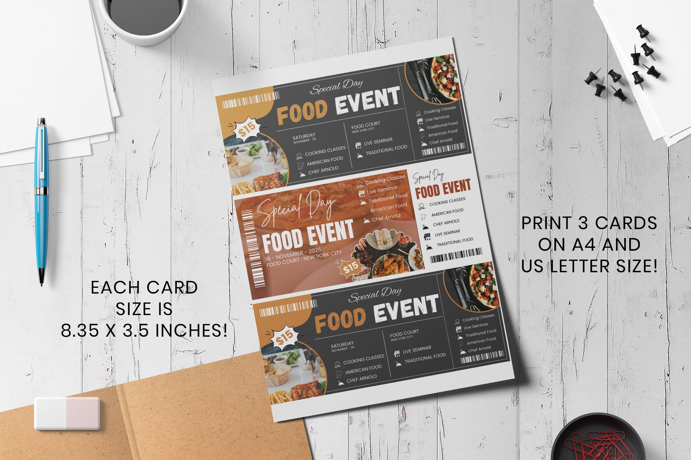 Editable Food Event Ticket Template, DIY Printable (digital Download ...