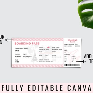 Editable Boarding Pass Template, Printable Airline Ticket, Canva ...