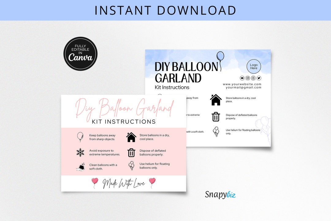 DIY Balloon Garland Kit Instructions Template, Editable Arch Guide ...