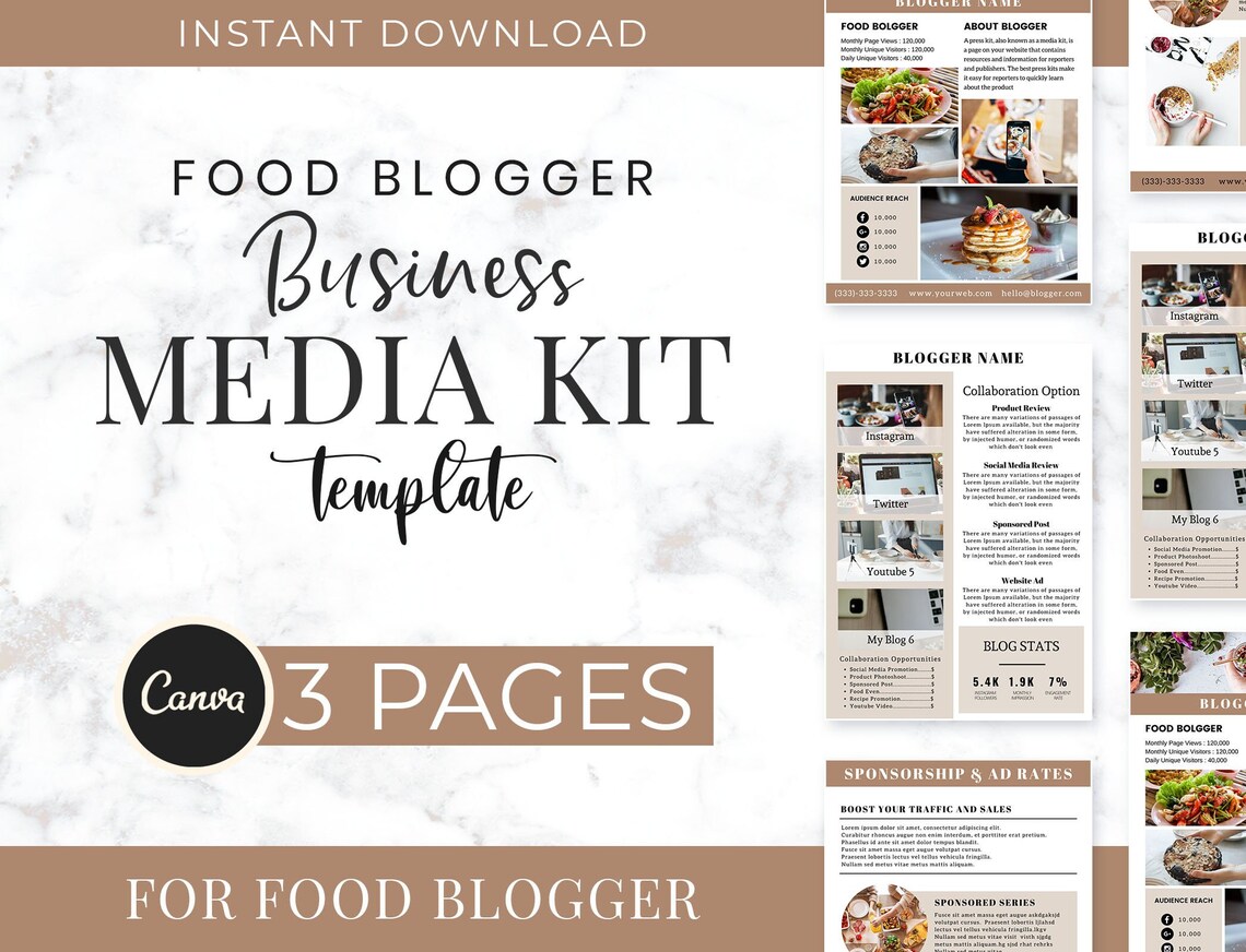 Food Blogger Media Kit Food Media Kit Media Kit Canva - Etsy
